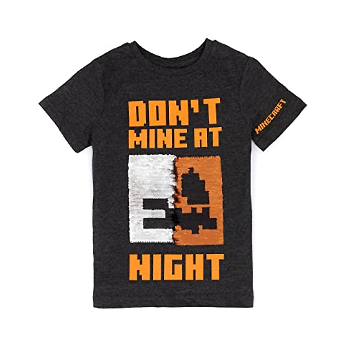 Minecraft Boys Halloween T-Shirt | Kids Dark Grey Flip Sequin Pumpkin Creeper Villains Tee | Skeleton Seasonal Costume Top