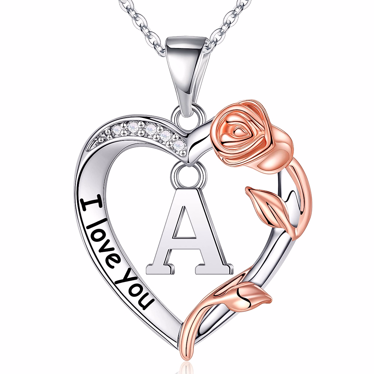MONOZO Rose Heart Necklaces for Women Jewelry Gifts, Dainty Rose Love Letter Pendant Initial A Necklaces for Women Jewelry Mothers Day Anniversary Valentines Christmas Birthday Gifts for Women Trendy