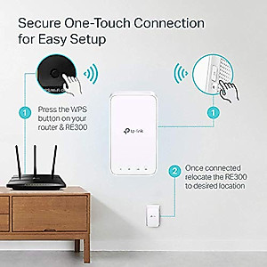 TP-Link | AC1200 WiFi Range Extender | Up to 1200Mbps | WiFi Extender, Repeater, WiFi Signal Booster | One Mesh | Easy Set-Up | Compact Designed Internet Booster (RE300) (Renewed)