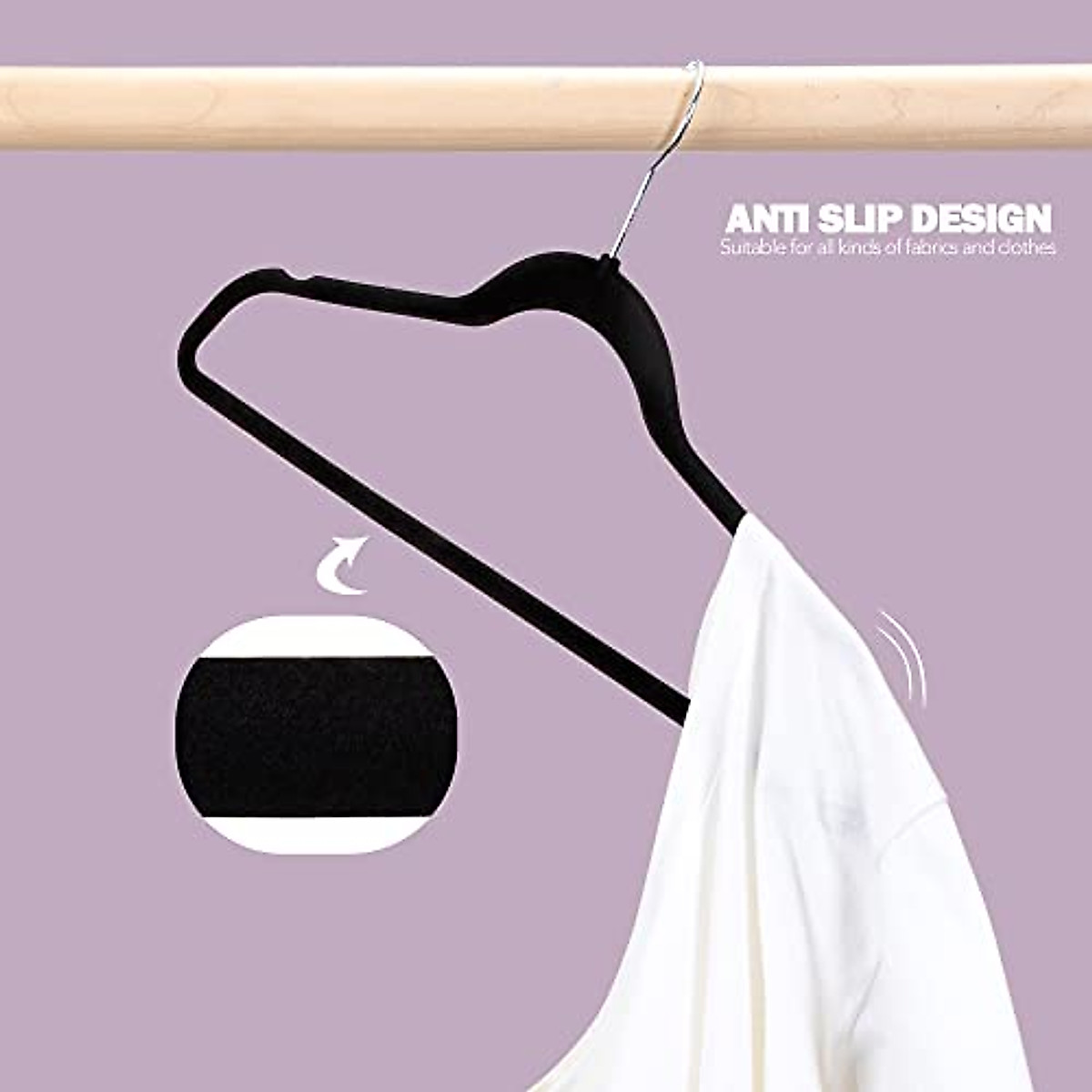 HOUSE DAY Premium Velvet Hangers 30 Pack, Non Slip Felt Hangers Black, Space Saving Clothes Hangers, Heavy Duty Coat Hangers, Slim Flocked Hangers, Suit Hanger for Adult