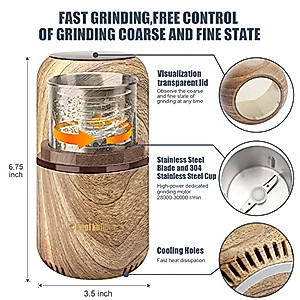 COOL KNIGHT Herb Grinder [large capacity/fast/Electric ]-Spice Herb Coffee Grinder with Pollen Catcher/- 7.5" (Wood grain)