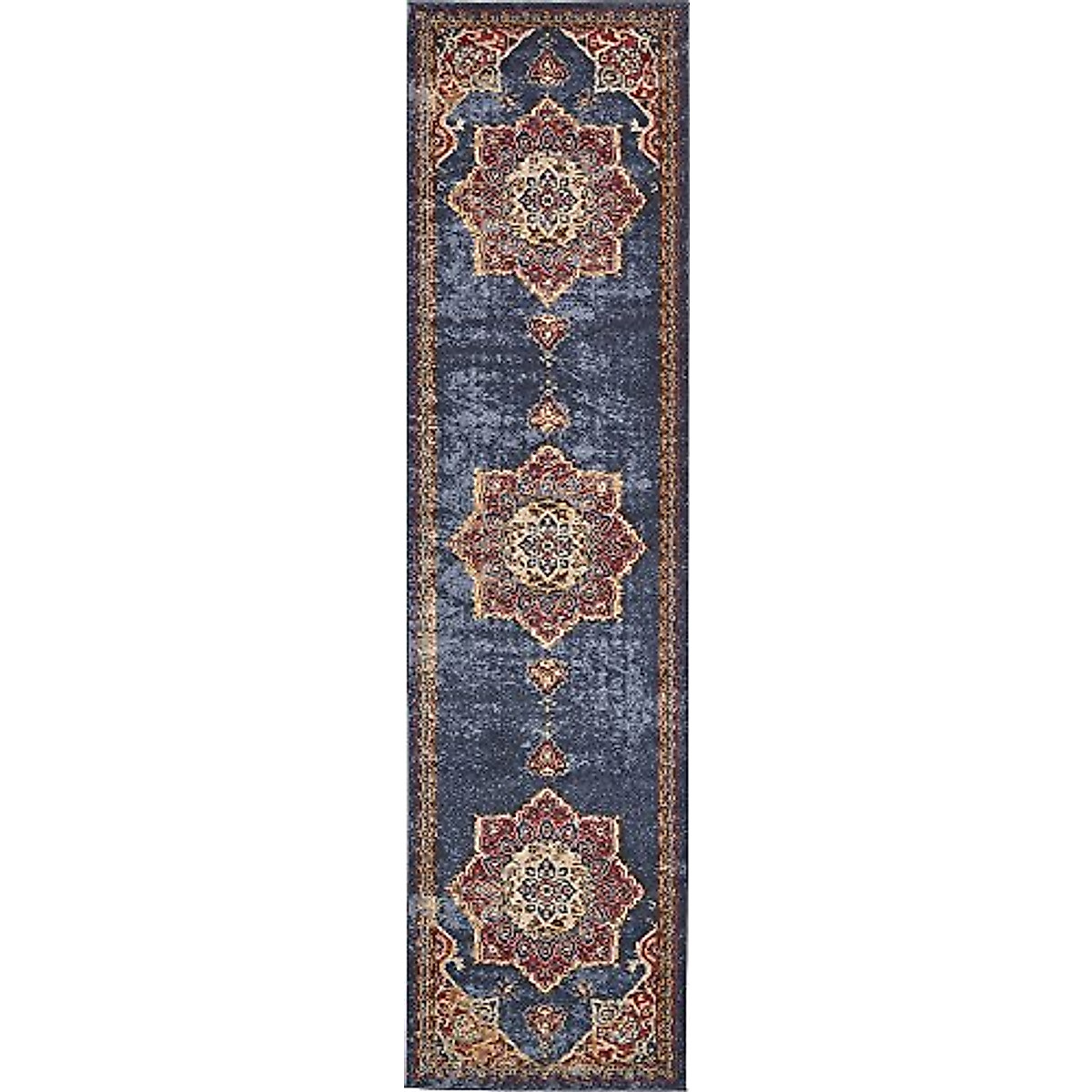Unique Loom Utopia Collection Traditional Classic Vintage Inspired Area Rug with Warm Hues, 2 ft 7 in x 10 ft, Navy Blue/Burgundy
