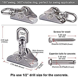 SELEWARE Innovative 1000 lb Capacity Permanent Antirust SUS304 360° Rotate Swing Hanger Suspension Hooks with Bolt for Concrete Wooden Sets Playground Porch Indoor Outdoor Seat, Gym