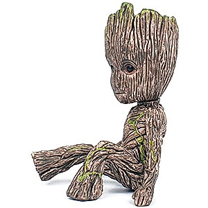 PVC Statue Groot in for Kids Home Decor Miniature Fairy Garden Sitting Groot Figurine, Brown