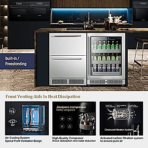 Vesgold 24 inch wide drawer refrigerator, built-in wine and beverage refrigerator under the counter, weatherproof, indoor and outdoor refrigerators, all-stainless steel cooler.