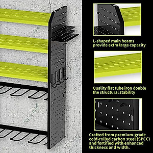 KAFAHOM Power Tool Organizer, Large 8 Drill Holder Wall Mount with 2 Side Pegboards,5 Layer Heavy Duty Metal Tool Storage Rack, Tool Shelf for Garage Organization, Utility Battery Shelves - Green
