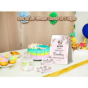 Boho Cow Shower Game,Guess How Many Candies,Baby Shower Games,Wedding Shower Games,Baby Shower Decorations Gender Neutral,Bridal Shower Decoration,Birthday Party Game,50 guess Cards & 1 Sign -12