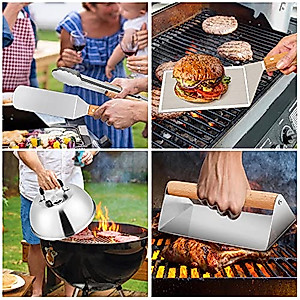Leonyo 26 Piece Griddle Accessories, Flat Top Grill Accessories Stainless Steel Griddle Spatula with Metal Scraper, Burger Press, Melting Dome, BBQ Grilling Tools for Outdoor Kitchen Hibachi Grill