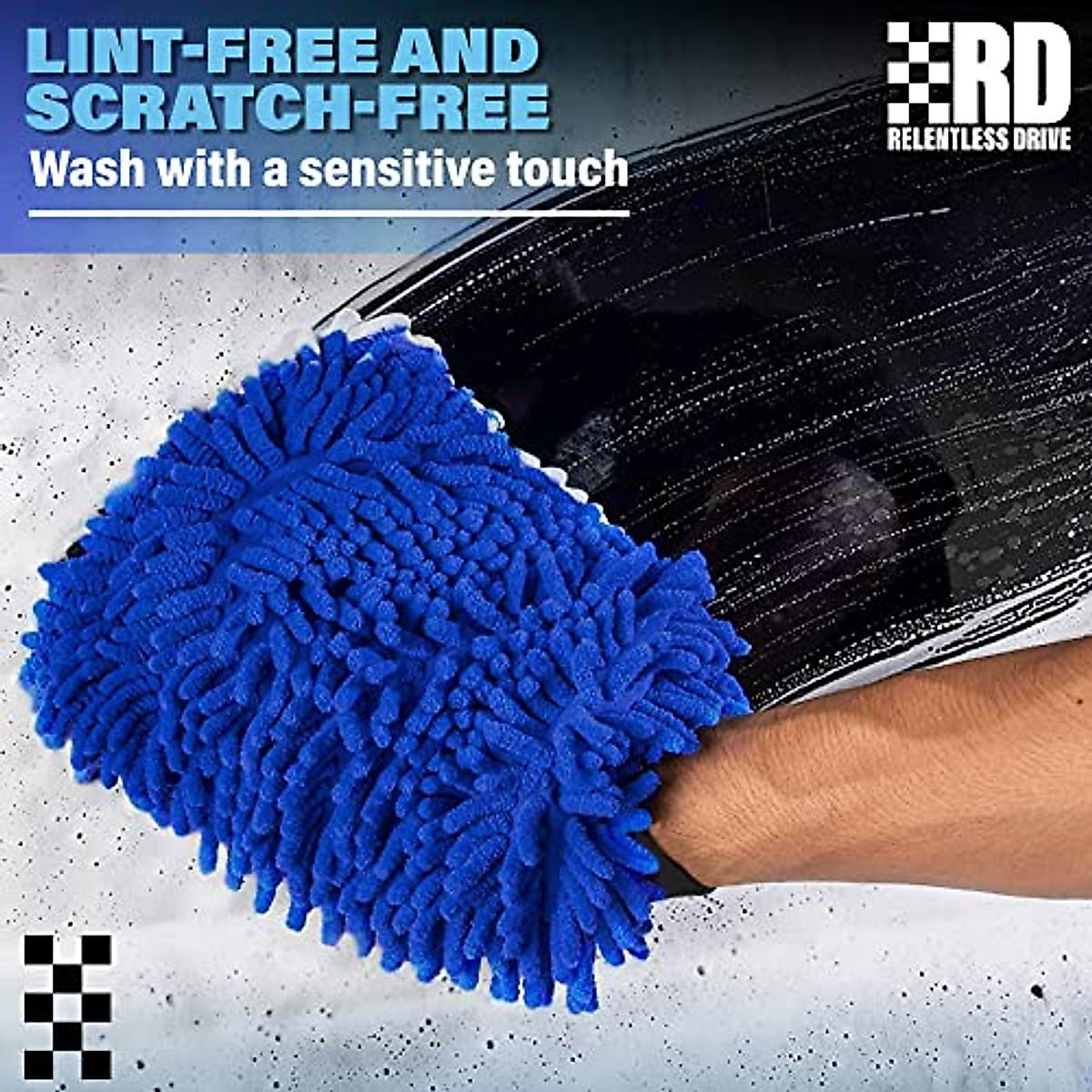 Relentless Drive Premium Car Wash Mitt (2-pack, Extra Large) - Car Wash Sponge - Chenille Microfiber Car Wash Mitt Scratch Free - Ultra Absorbent Microfiber Mitt for Cars, Trucks, SUVs, Boats & Motorcycles