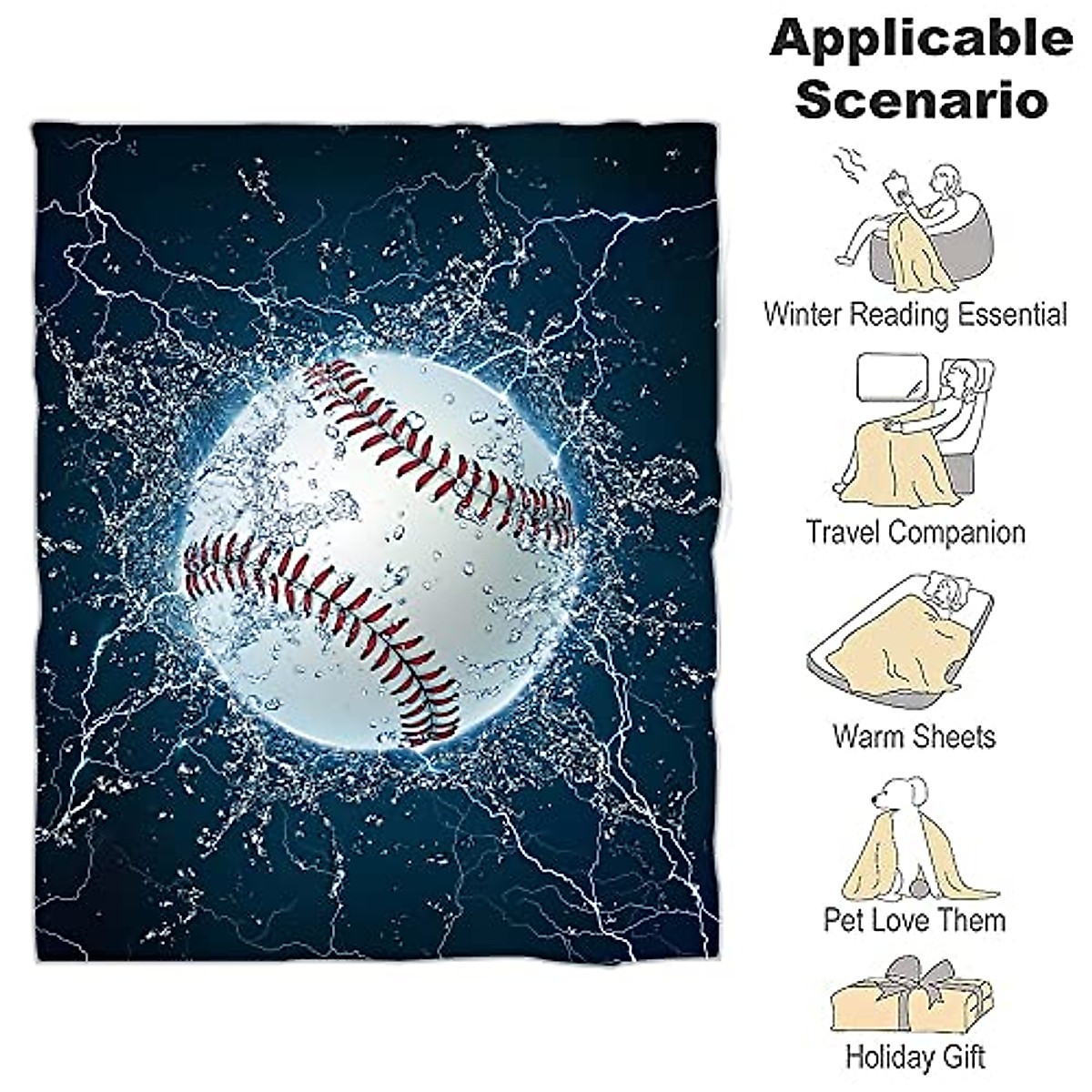 Soft Baseball Blanket Microfiber Flannel Throw Blanket for Kids and Adults Plush Fleece Sherpa Throw Blanket for Couch Sofa Bedding Living Room (Baseball Blanket B, 130cm x 150cm(51'' x 59''))
