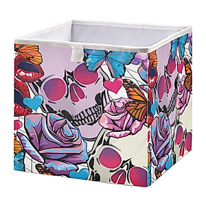KOPIRIT Skulls Flowers Butterflies Storage Baskets Foldable Storage Cubes with Handles Closet Storage Bins for Organizing Shelves Closet