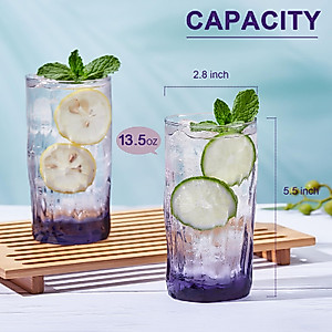 CREATIVELAND Solid Color Drinking Glasses Set of 6, 13.5 OZ Wind-blown Ripples Glass Tumbler Glassware for Water, Juice, Different Options for Home, Restaurant, Hotel, Bar,Purple