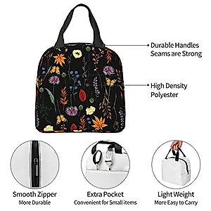 Midnight Dark Wild Forest Nature Floral Reusable Insulated Lunch Bag For Women Men Waterproof Tote Lunch Box Thermal Cooler Lunch Tote Bag For Work Office Travel Picnic
