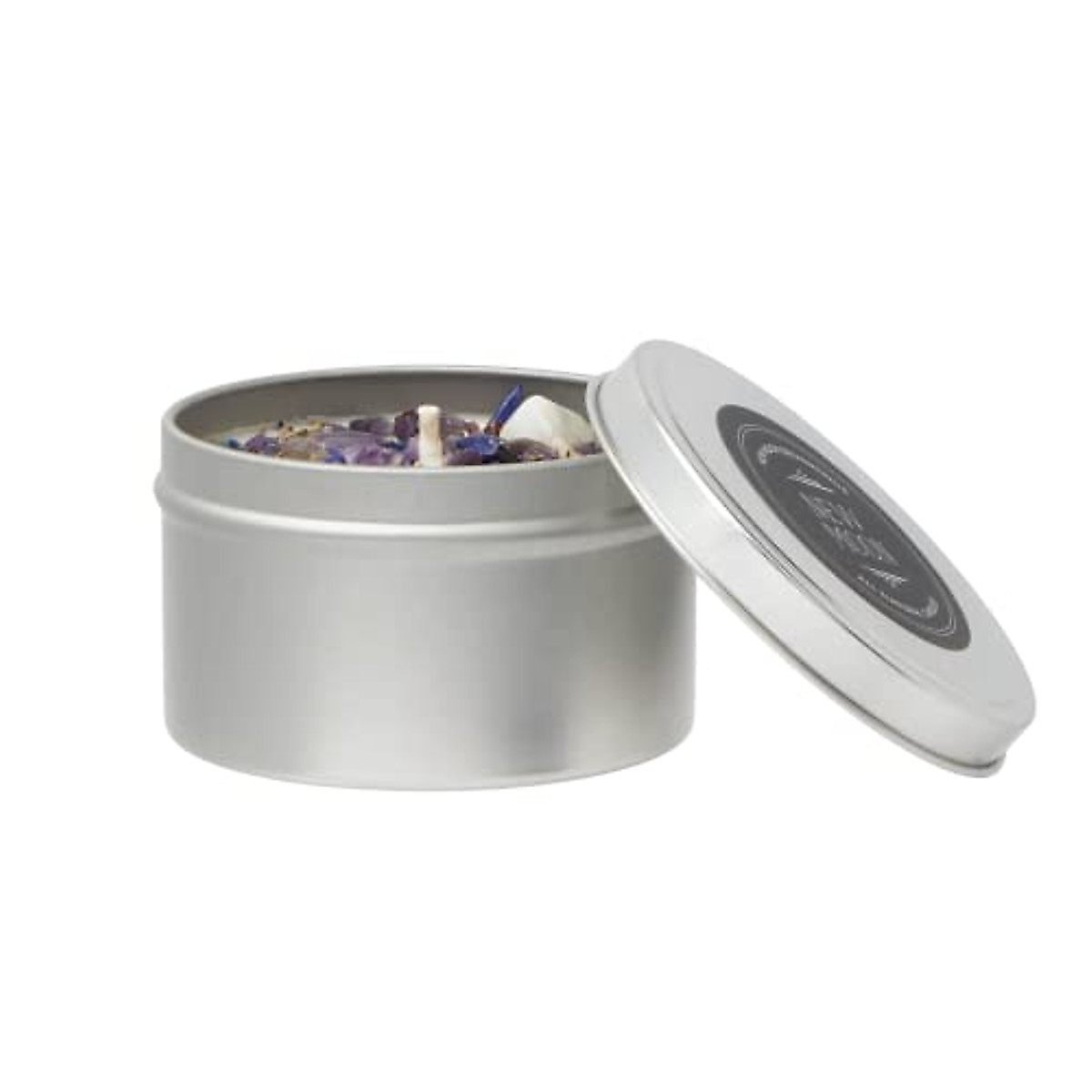 New Moon Candle by New Moon Beginnings - New Beginnings & Manifestation Candle - Dried Flower, Herb, & Crystal Candles - Aromatherapy Candles - Soy Candle - 8oz Tin