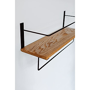 Wood Floating Shelves with Metal Towel Bar, Oak Kitchen Wall Storage Towel Rack, Bathroom Towel Holder, Wall Mounted Steel Towel Rack ETHIMO Classic I