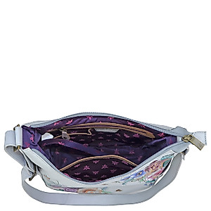 Anuschka Hand Painted Women’s Genuine Leather Classic Hobo With Studded Side Pockets - Floral Charm