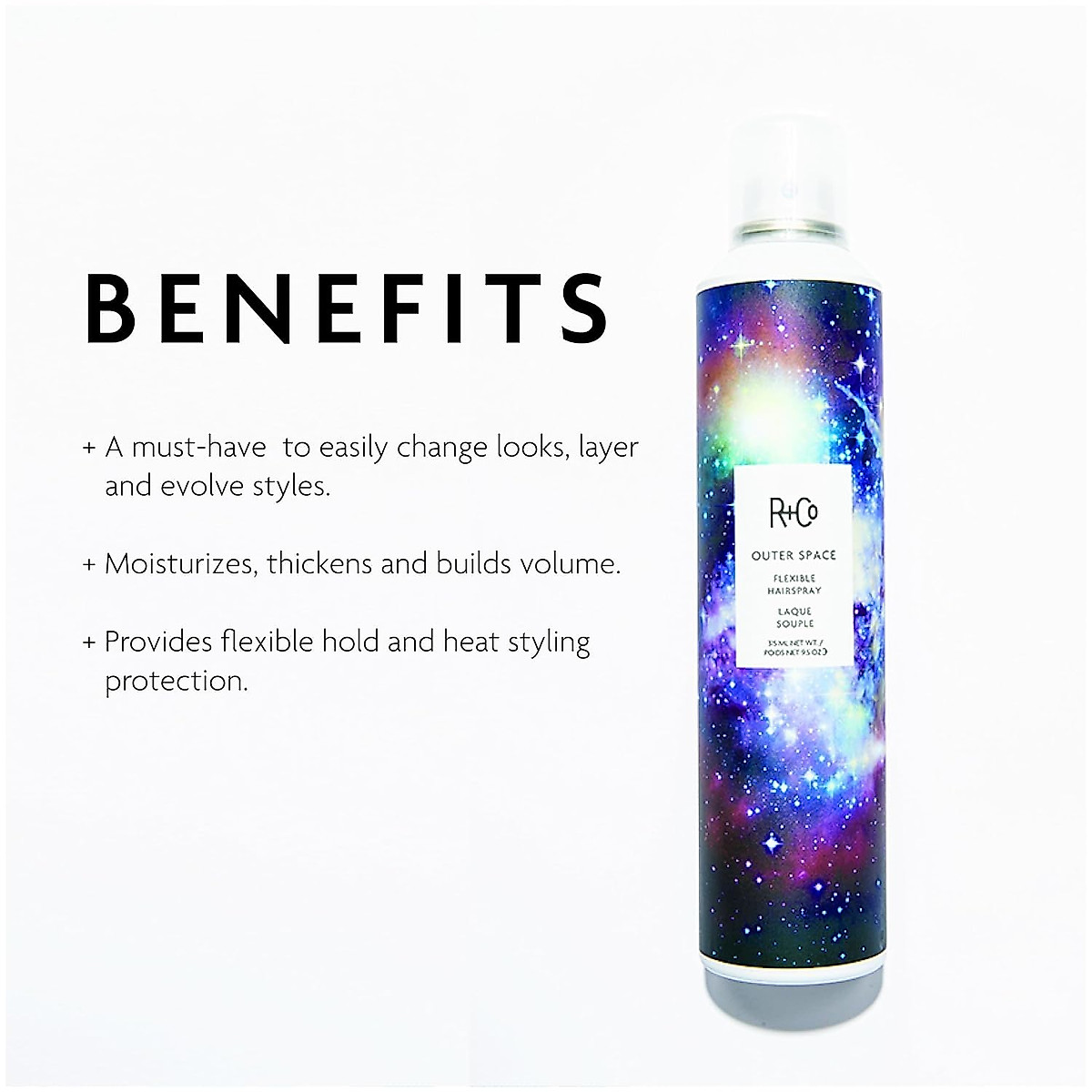 R+Co Outer Space Flexible Hairspray | Every Day Use + Lightweight + Sticky-Free | Vegan + Cruelty-Free | 9.5 Oz