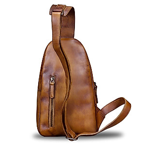 Genuine Leather Sling Bag Chest Shoulder Hiking Backpack Vintage Handmade Crossbody Daypack (Brown)