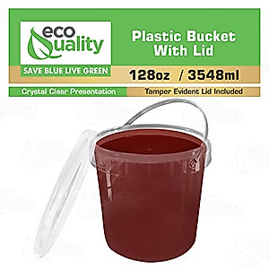 1 Gallon (128 oz) Clear Plastic Bucket with Lid and Handle (10 Pack), Ice Cream Tub with Lids - Food Grade Freezer and Microwave Safe Food Storage Containers, Round Plastic Pail Container with Lid, BPA Free