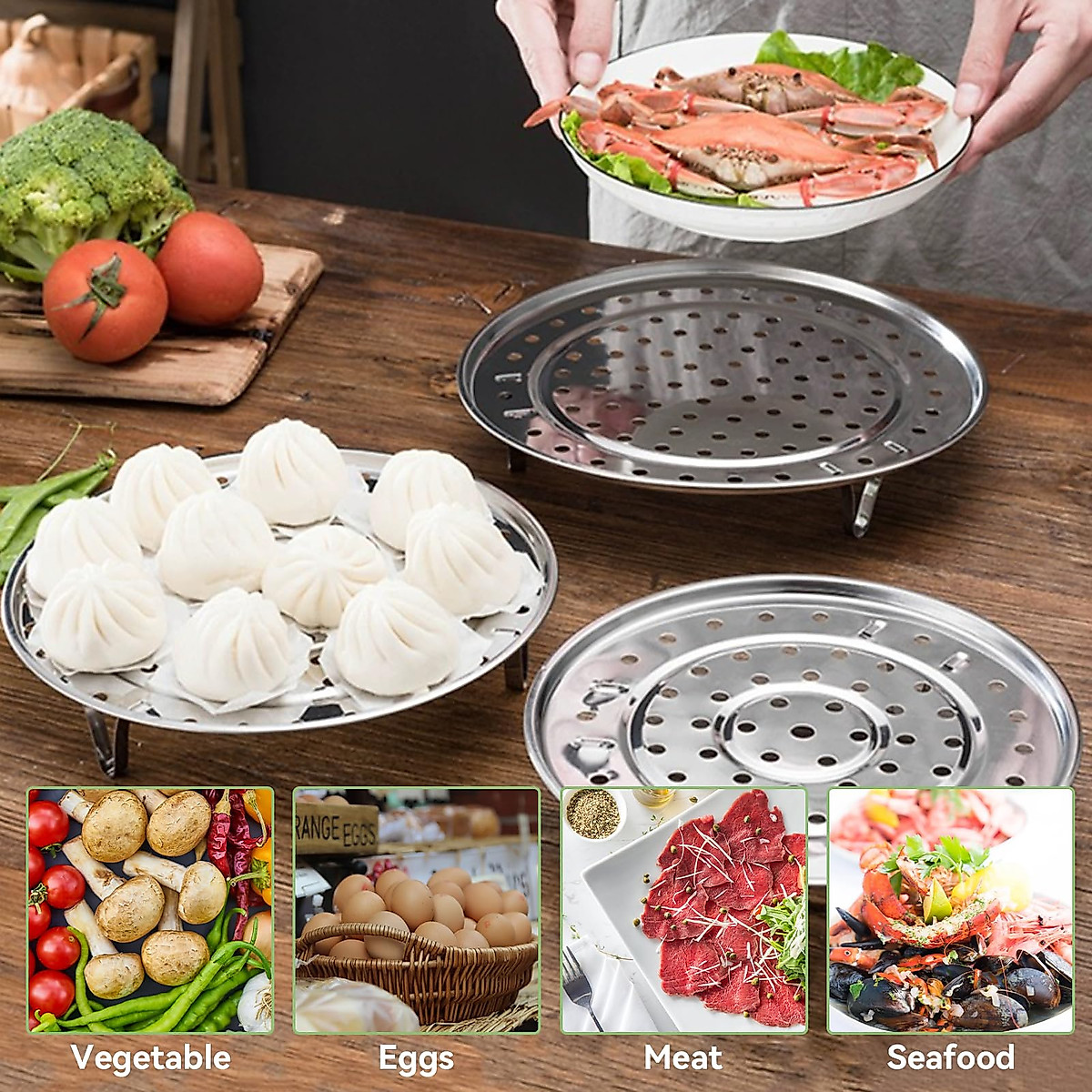 9.5in Steamer Rack, Stainless Steel Round Steaming Tray Canner Steaming Rack Food Vegetable Steam Tray for Pressure Cooker Pot