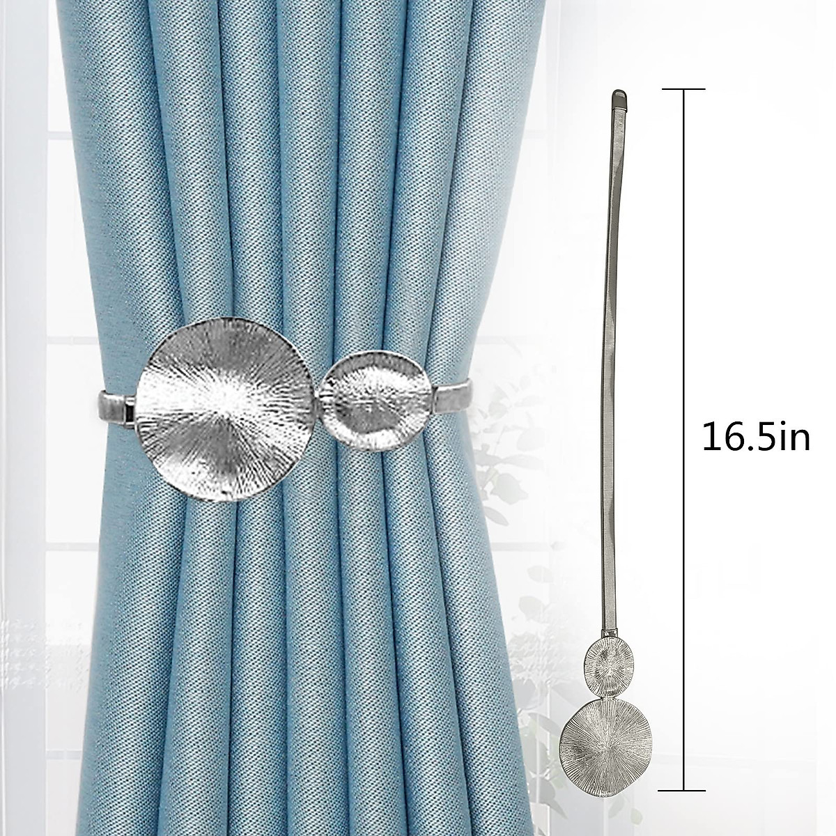 Magnetic Curtain Tiebacks 2pcs, Curtain Tiebacks Buckles Holdbacks Holders Hooks Clip for Home Bedroom Office Decorative Curtain, Strong Magnetic Curtain Buckles for Decoration (Silver)