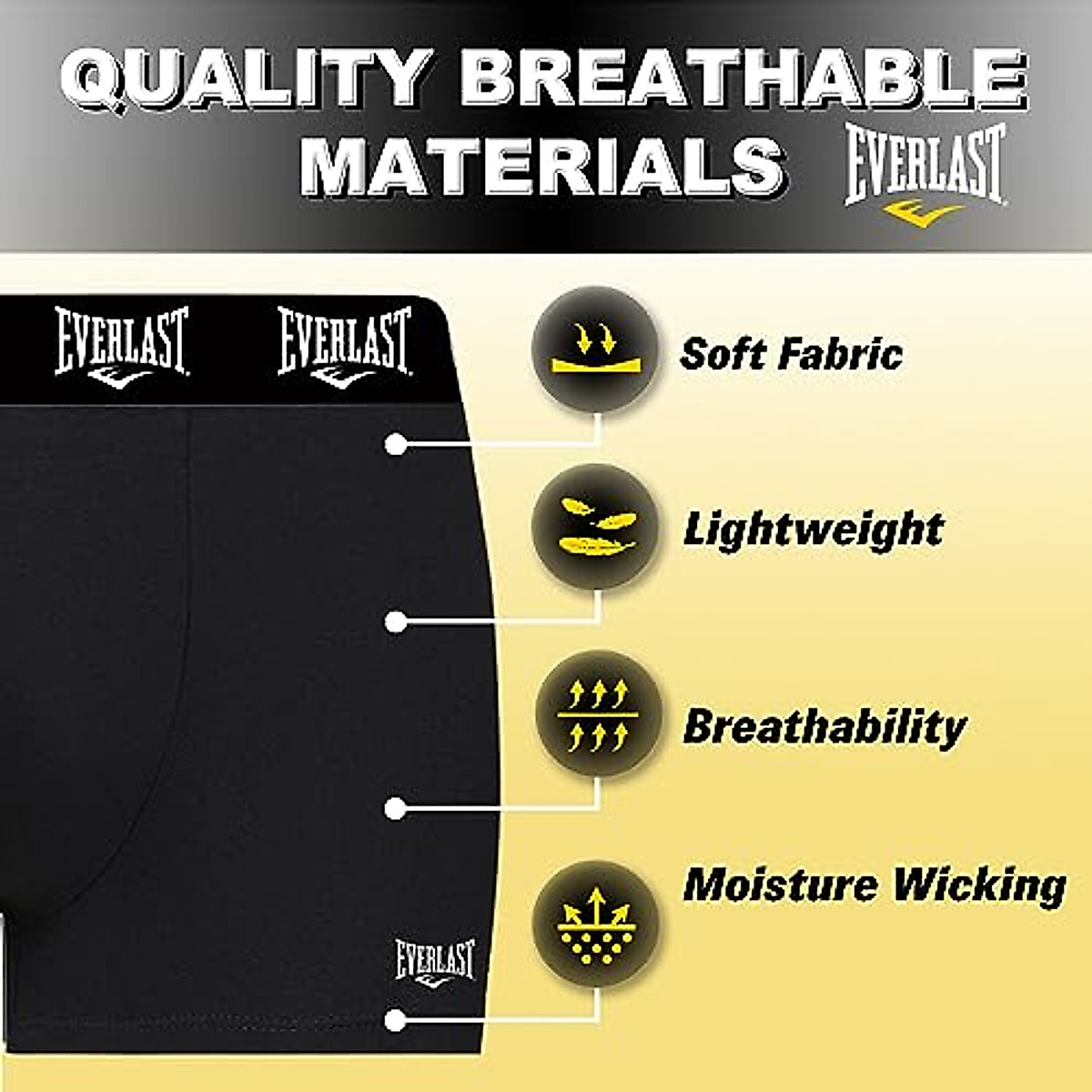 Everlast Mens Trunks Underwear - Short 4" Inseam, Breathable Cotton Underwear for Men Pack of 6 - Cotton Stretch Mens Underwear (Large, Black)