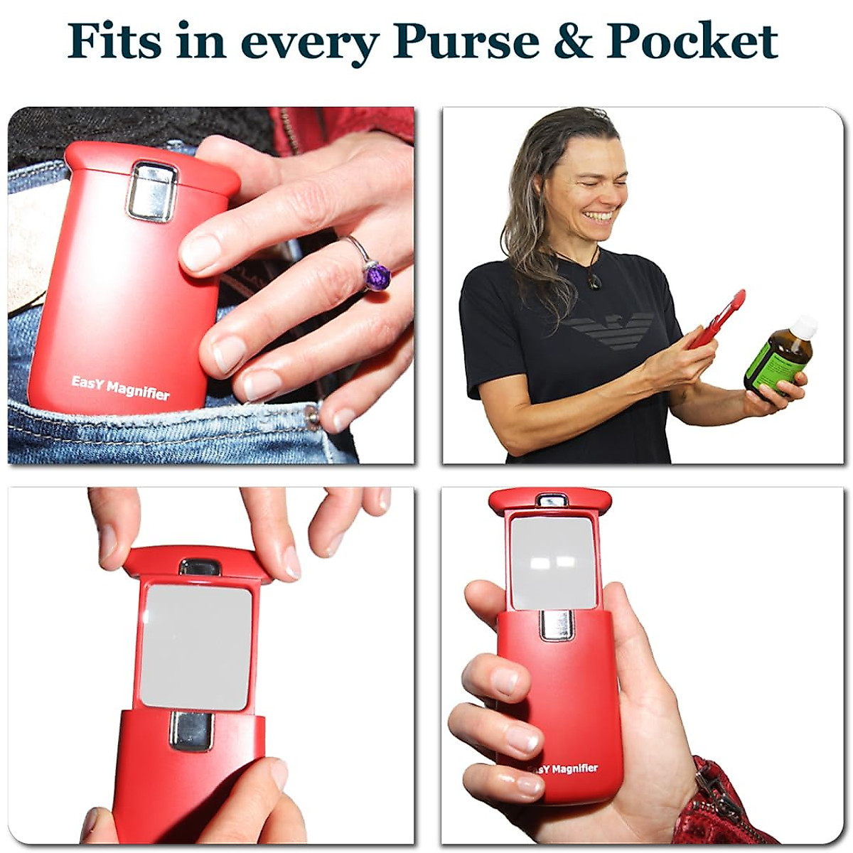 EasY Magnifier Small Pocket Magnifying Glass 3X with LED Light for Reading; Lighted Hand Held Coin Loupe; Mini Magnify Lens; Gifts for Seniors