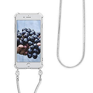 kwmobile Case Compatible with Apple iPhone 7 Plus/iPhone 8 Plus - Crossbody Case Clear Transparent TPU Phone Cover with Metal Chain Strap - Transparent/Silver