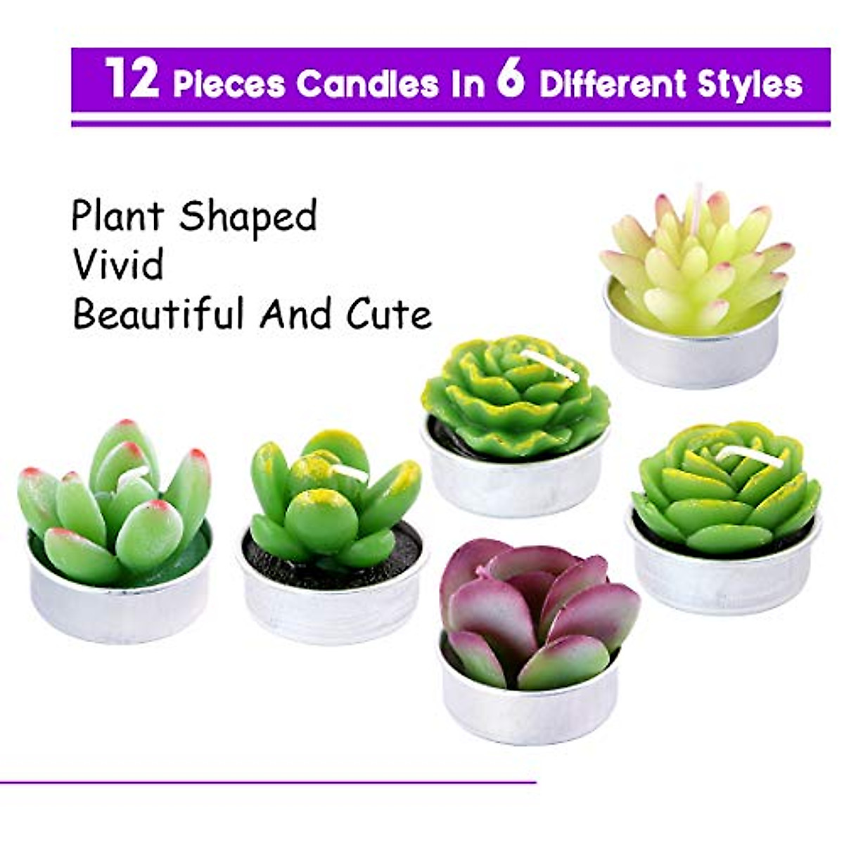 Swpeet 12Pcs Decorative Succulent Cactus Tealight Candles Kit, Cute Smokeless Succulent Plants Perfect for Candles Festival Wedding Props and House-Warming Party (N0.5-Candle)