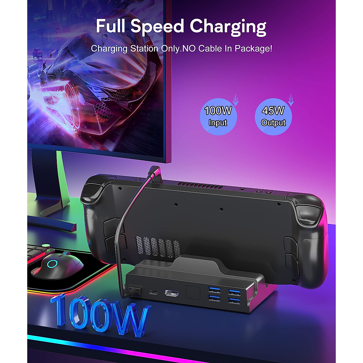 Steam Deck Docking Station,HDMI 2.0 4K@60HZ Steam Deck Dock with 4 USB-A 3.0 Port,Support PD 3.0 Full Speed Charging for Valve Steam Deck