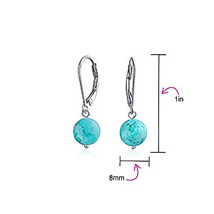 Simple Round Bead Stabilized Turquoise Lever back Ball Drop Earrings For Women .925 Sterling Silver December Birthstone