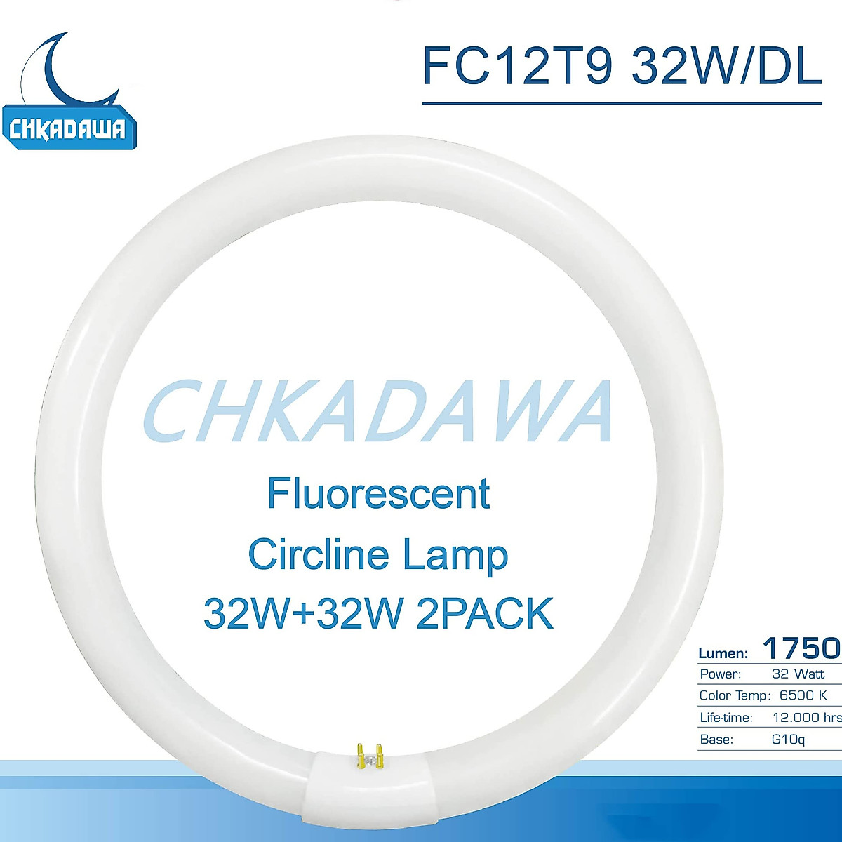 CHKADAWA FC12T9 32 Watts Circline Light Bulbs Daylight, Circular 12 Inch T9 32W Round Fluorescent Bulb Replacement for Circle Ceiling Fixture Lamp, DL 6500K Tube, G10q 4 Pin Base, 2 Pack