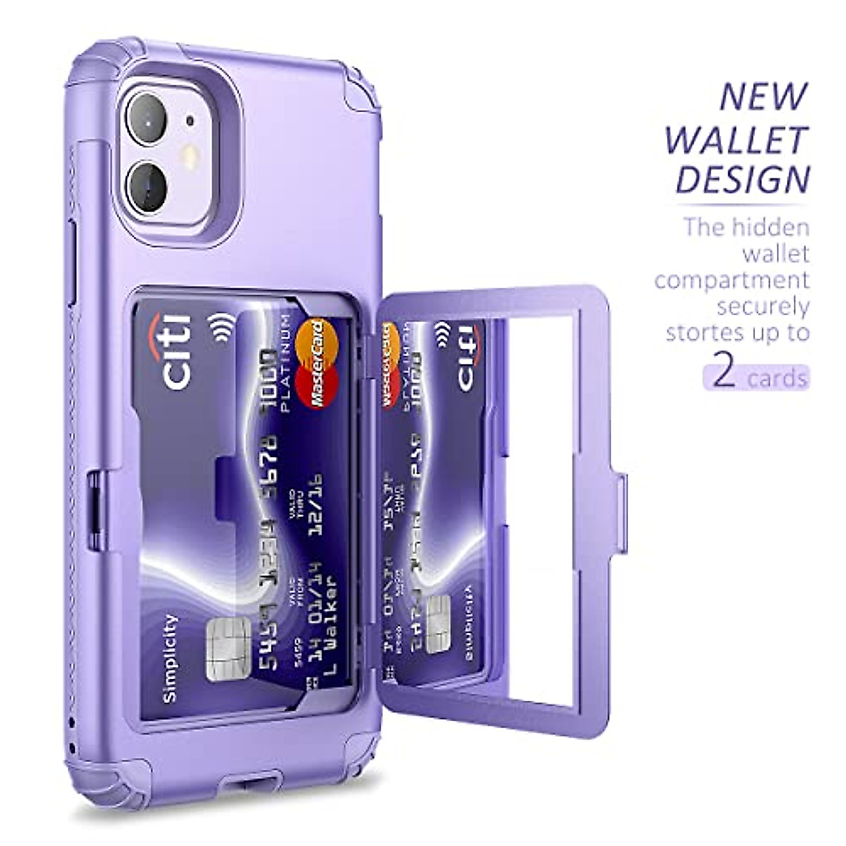 WeLoveCase iPhone 11 Wallet Case for Women Defender Credit Card Holder Cover with Hidden Mirror Three Layer Shockproof Heavy Duty Protection All-Round Protective Case for iPhone 11 Light Purple