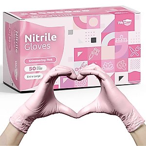 WECARE Pink Disposable Nitrile Gloves Medium - 50 Pack - 3 Mil - Powder and Latex Free - Non-Sterile - Food Safe Gloves