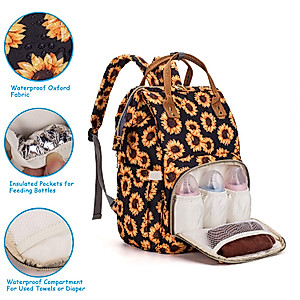 LEQUEEN Diaper Bag Backpack Waterproof Stylish Multifunction Large Capacity Travel Back Pack Maternity Baby Nappy Bags (Flora, Black)