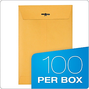 Quality Park 6 x 9 Clasp Envelopes, Clasp and Gummed Closures for Storing or Mailing, 28 lb Kraft Paper, 100 per Box (QUA37855)