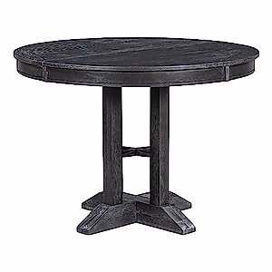 Lepfun 5-Piece Round Wood Extendable Table Set with 4 Upholstered Chairs Farmhouse Dining Set of 4 People for Kitchen, Dinning Room (Black)