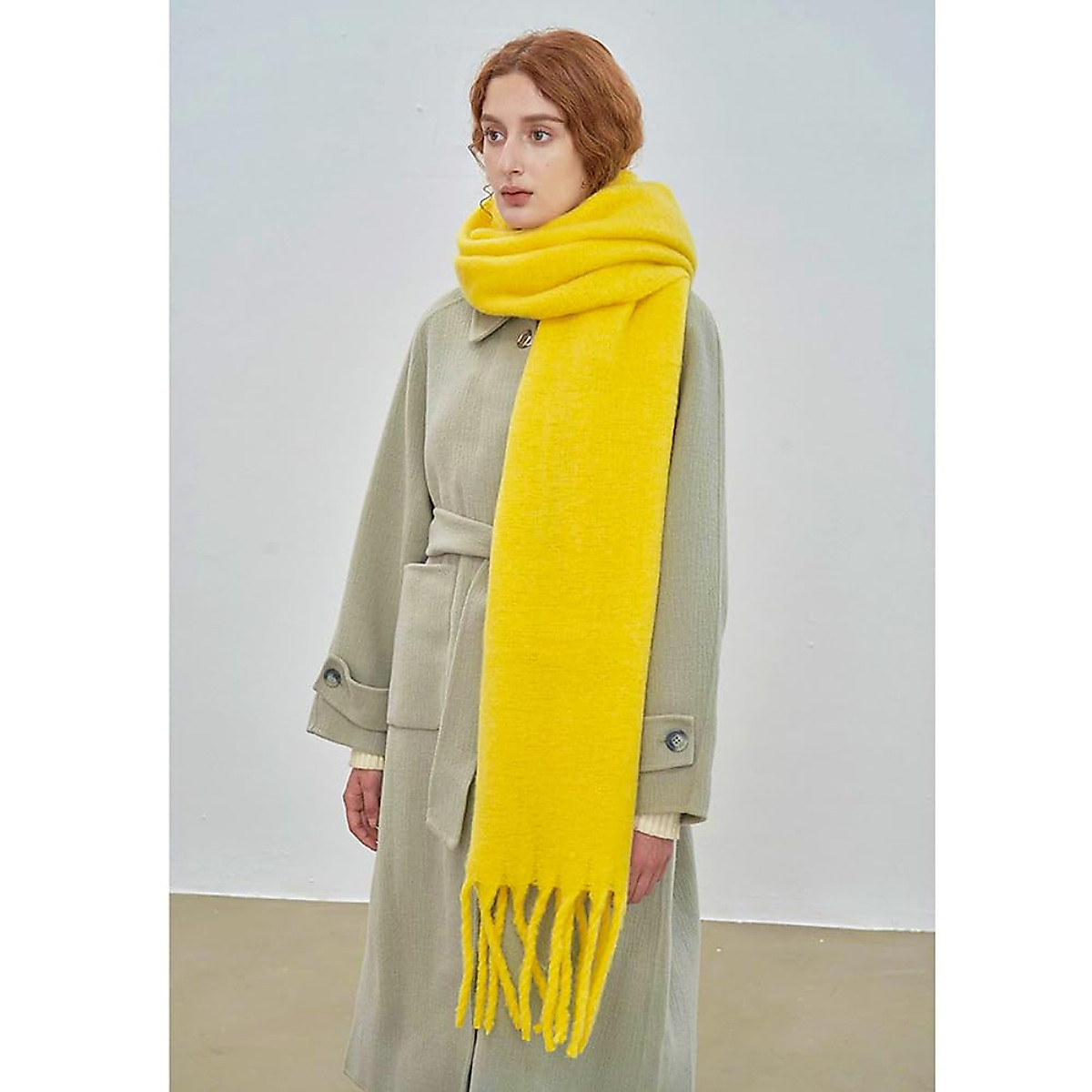 OUNIYA Large Chunky Scarf Oversized Fluffy Scarves Cashmere Feel Blanket Soft Big Wool Thick Winter Warm Women (yellow)