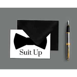 Suit Up Cards with Black Envelopes, Wedding Proposal Invites for Groomsmen, Best Man Ushers, Bridal Party, Multi-Use Set Formal Events, 8 Pack