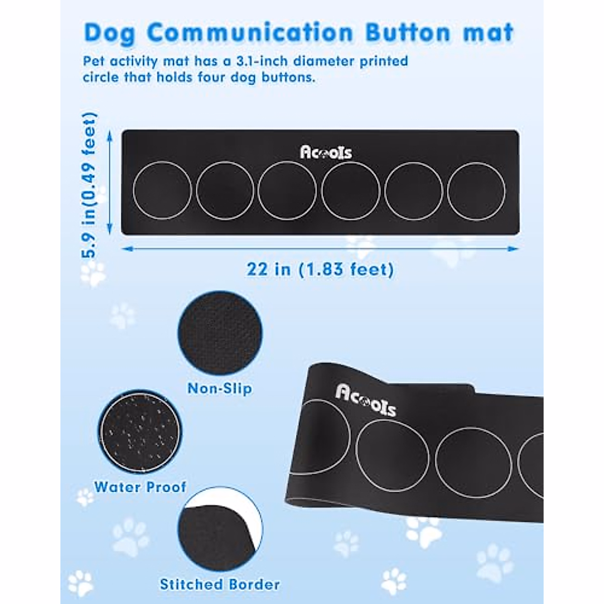 Dog Buttons for Communication, 6 Pcs Dog Talking Button Set, 30s Voice Recordable Pet Training Buzzer, Speaking Buttons for Cats & Dogs with Waterproof Dog Activity Mat and 24 Scene Stickers