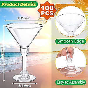 100 Pcs Plastic Martini Glasses 5 oz Disposable Cocktail Glasses Tall Mini Martini Plastic Cups Unbreakable Appetizer Dessert Cups for Margarita Wine Champagne Ice Cream Wedding Party Bar Event