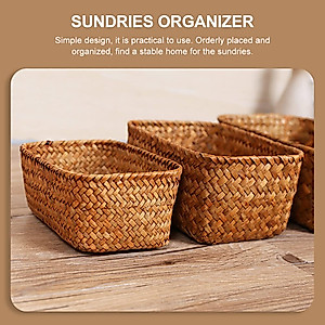 Luxshiny Storage Bins Seagrass Wicker Baskets Basket Hand Woven Storage Bin Rattan Shelf Baskets Key Bowl for Desktop Case Sugar Packet Sundries Holder Random Color M