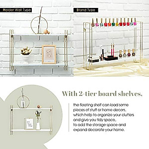 J JACKCUBE DESIGN White and Gold Floating Shelf, 2 Tier Wall Mount Shelves for Modern Wall Décor, Display and Storage for Living Room Bedroom, Bathroom, Kitchen -MK534A