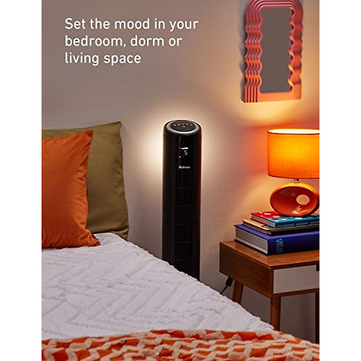 HOLMES 42" Digital Tower Fan with Accent Light, ClearRead Display, High/Low Brightness Level, 90° Oscillation, 5 Speeds, 4 Modes, 8-Hour Timer, Home, Bedroom or Office, Remote Control, Matte Black