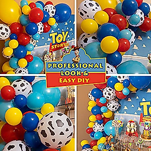 100pcs EASY DIY - Toy Story Balloons Garland Kit & Arch for Toy Story Birthday Party and Baby Shower Decorations - Toy Story Balloons Latex with Cow Pattern for Woody and Buzz Lightyear Theme Supplies