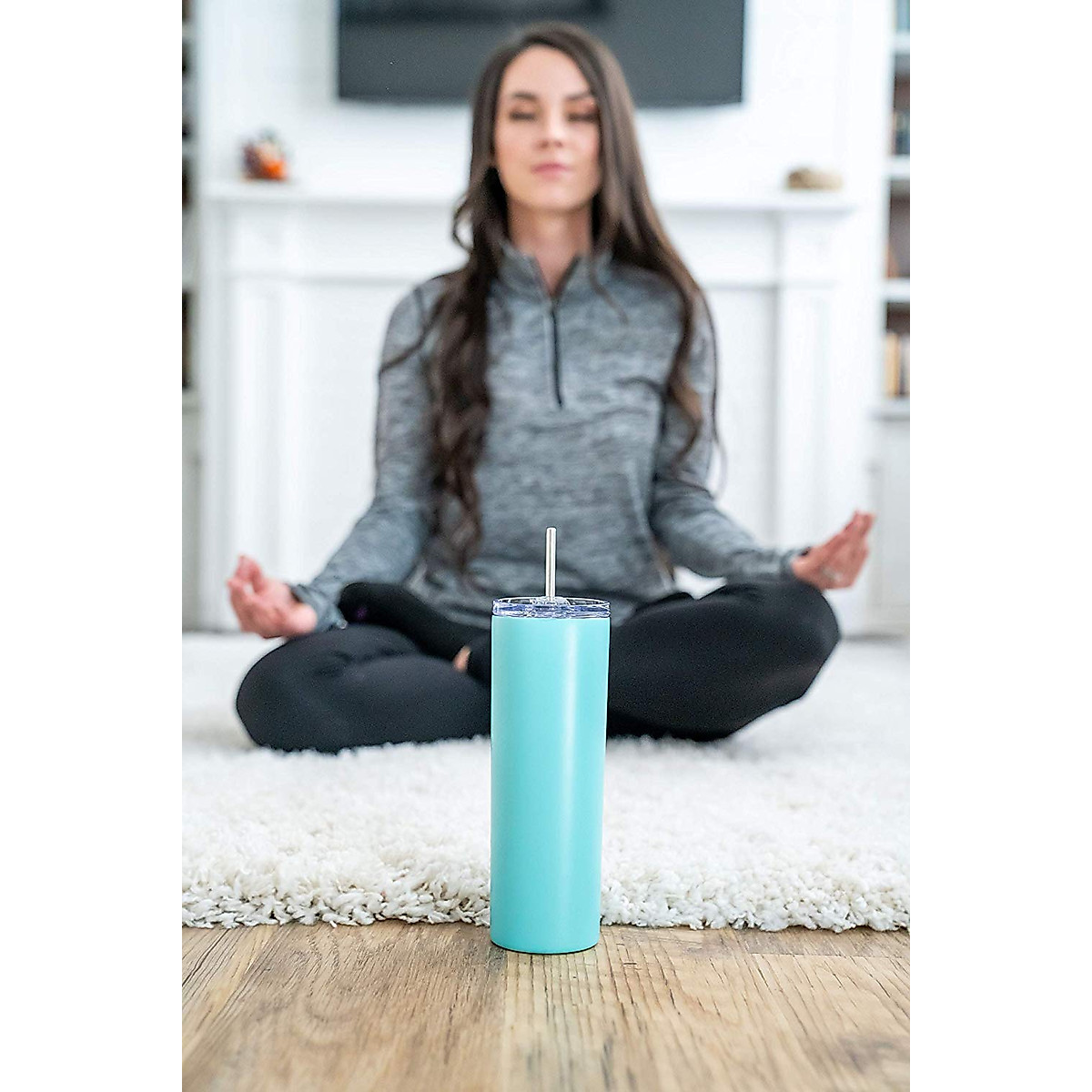 STRATA CUPS Multicolor Skinny Tumbler with Lid and Straw (4 Pack) - 20 Oz Double Wall Insulated Stainless Steel Slim Tumbler with Straw Cleaner, Reusable Metal Tumbler for Hot and Cold Drinks