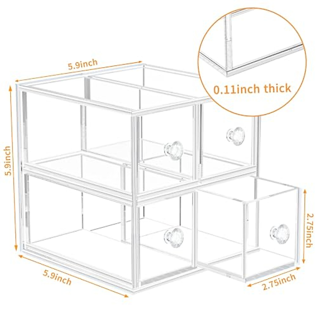 AITEE Acrylic Clear Makeup Organizer with 4 Drawers Stackable Cosmetics Storage Display Case for Vanity,Bathroom Counter, Dresser,Desktop,Countertop Holder for Lipstick, Eyeshadow, Nail Polish