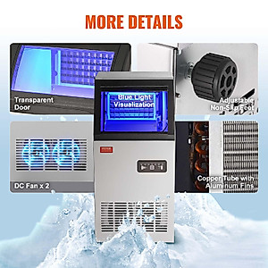 VEVOR Commercial Ice Maker Machine, 80lbs/24H Ice Maker Machine with 27.5lbs Storage Capacity, 40 Ice Cubes in 12-15 Minutes, LED Digital Display Commercial Ice Maker for Bar Home Office Restaurant