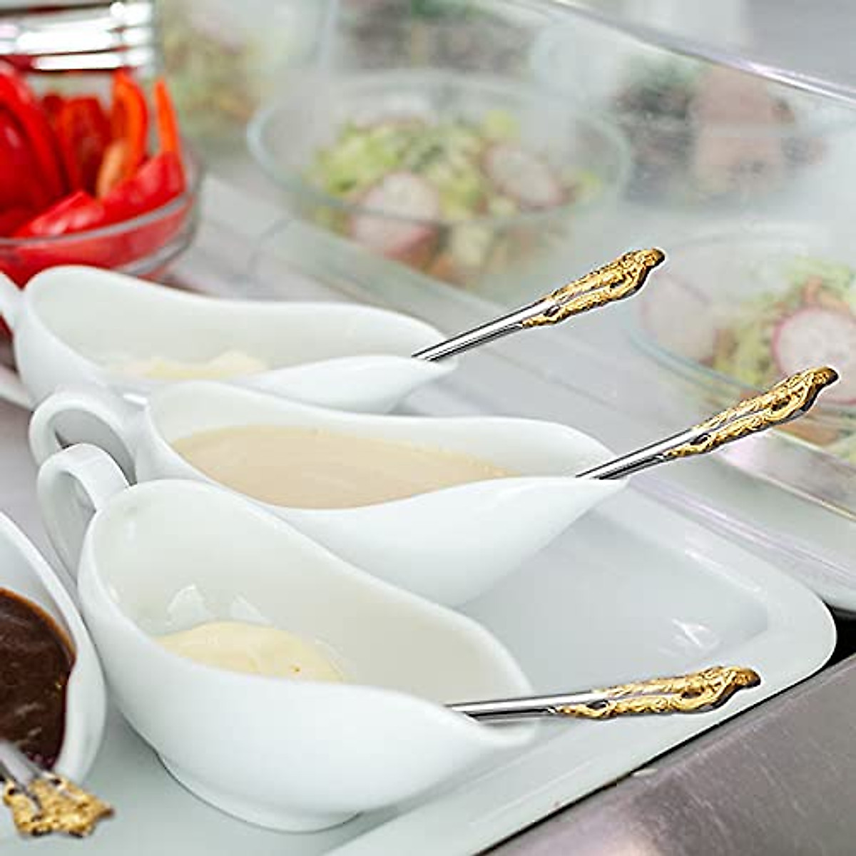 KEAWELL Luxury Gravy Ladle, 18/10 Stainless Steel, Gold Accent, Small Gravy Spoon for Home. Solid and Sturdy, Set of 2, Dishwasher Safe