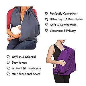 2 Pack Nursing Cover Breastfeeding Cover Breast Feeding Cover ups Infinity Scarf, JTSN Lightweight Soft Breathable Udder Cover Light car-seat Stroller Canopy mom Baby Essentials (Dark Gray Purple)